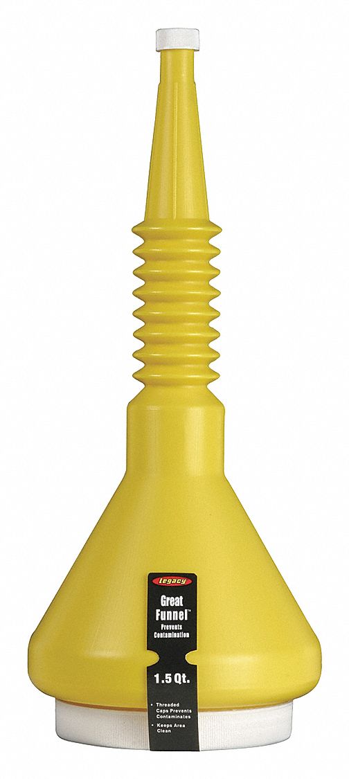 Funnel, Material HDPE, Color Yellow, Flow Capacity 1 1/2 qt - Grainger