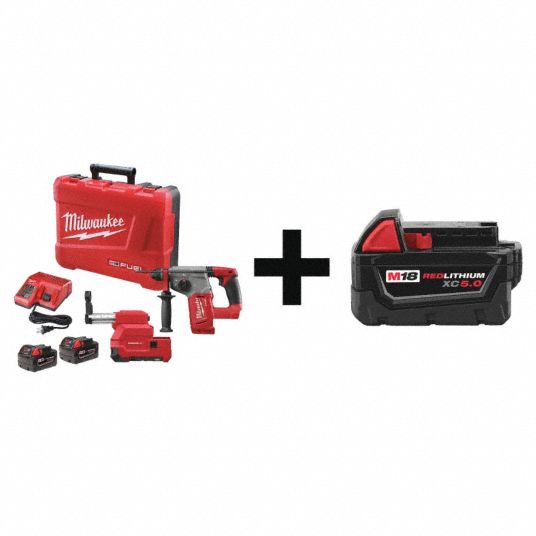 MILWAUKEE Cordless Rotary Hammer Kit, Bat, LED Light - 41ND14|2712-22DE ...