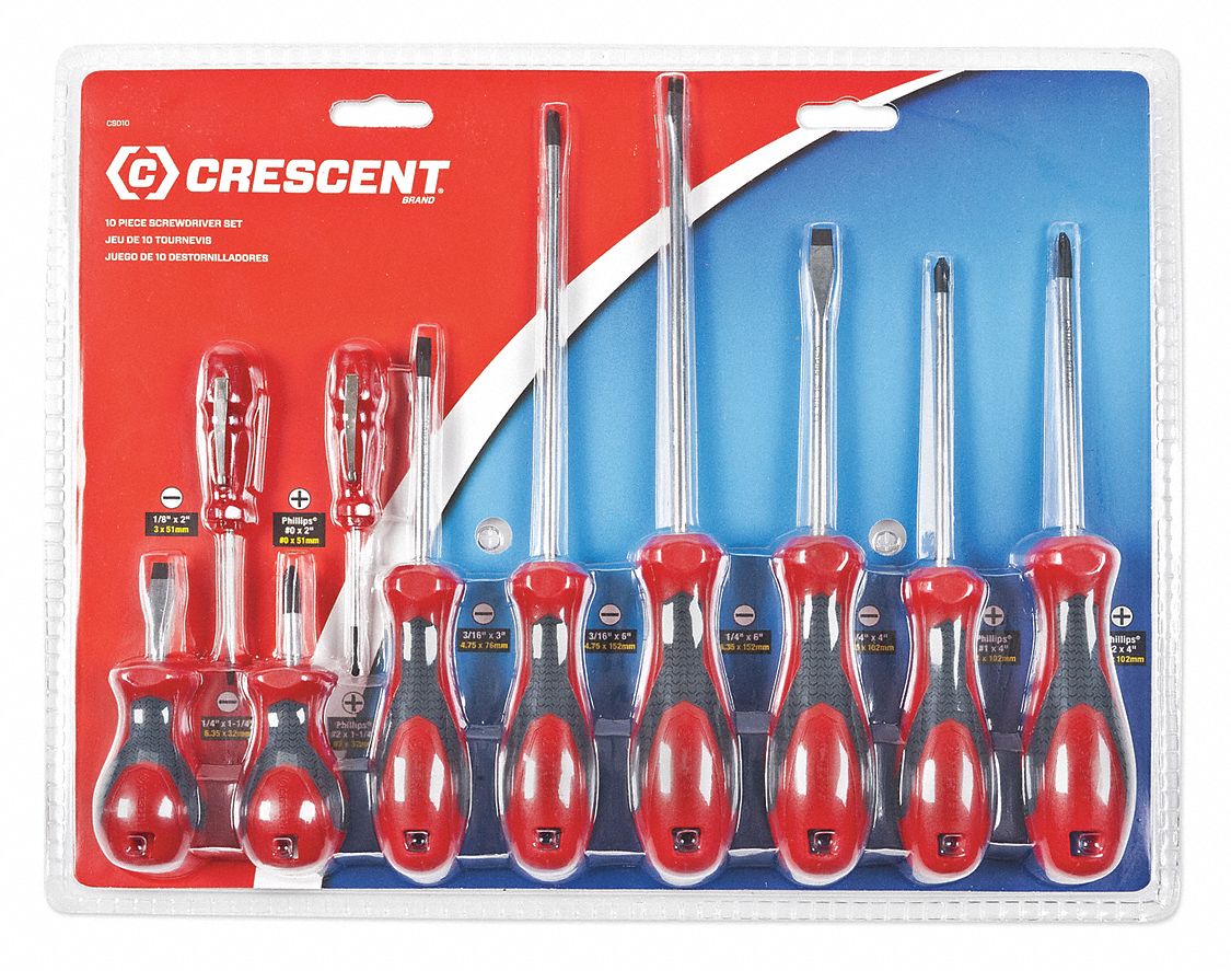 CRESCENT, Dual Material Screwdriver Set,10 pc. - 41WL38|CPS12PCSET ...