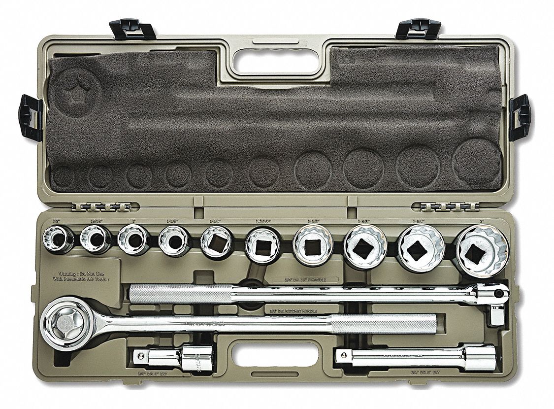 Drive Mechanics Tool Set,14pc,3/4 in,SAE - Grainger