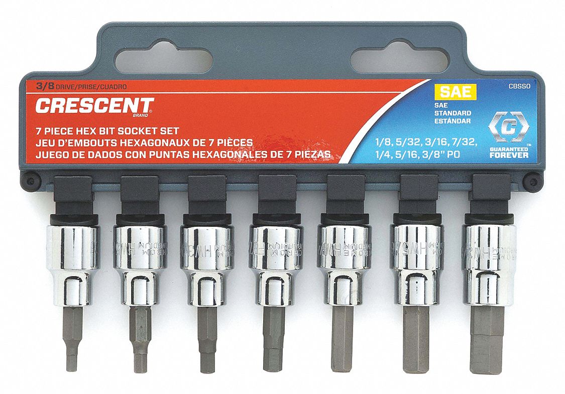 CRESCENT, Drive SAE Hex Bit Socket Set,7pc.,3/8in. - 41WM10|CBSS0N ...