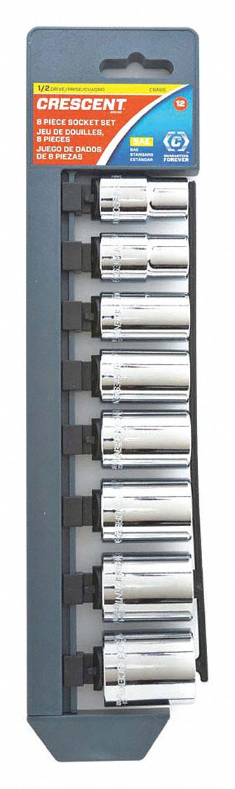 SAE Socket Set,8 pc.,1/2in Drive 12 pt. - Grainger
