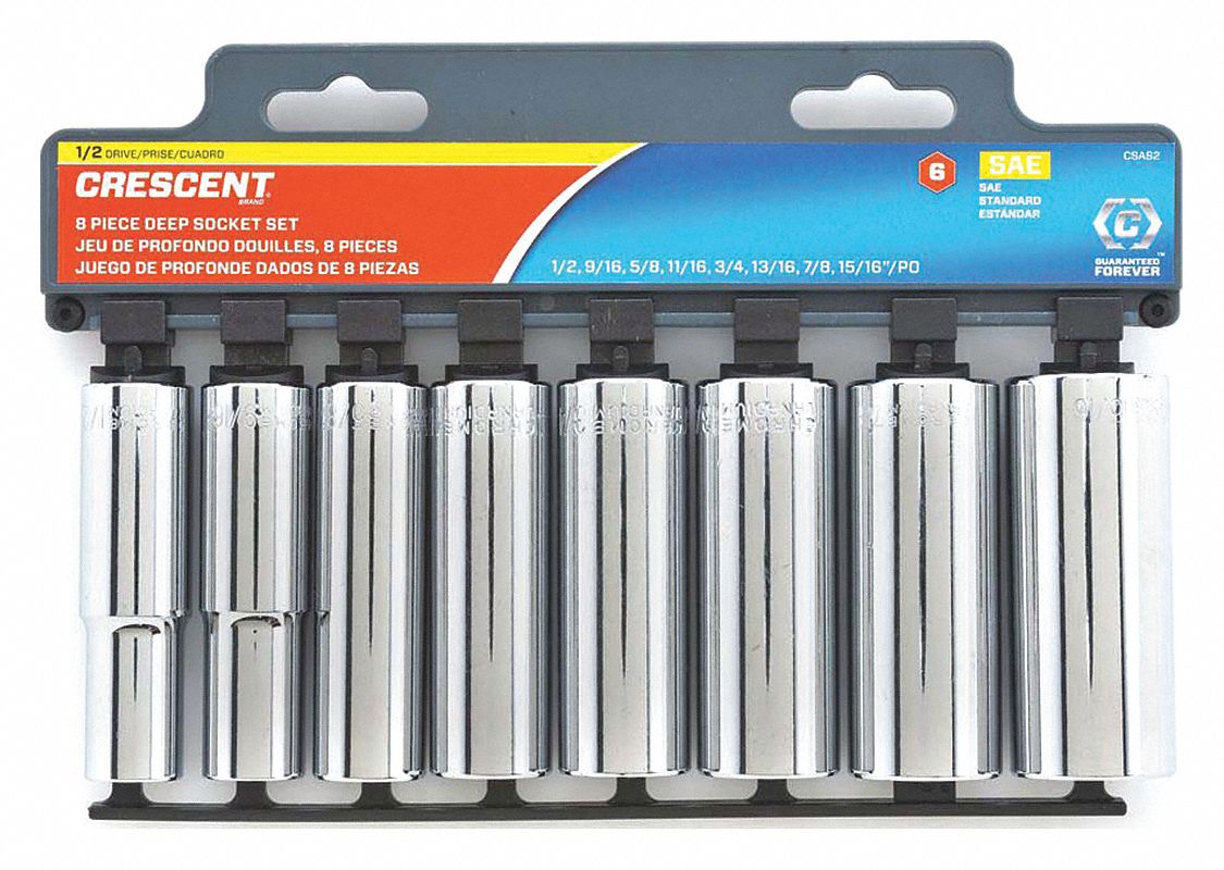 CRESCENT, Socket Set,8 pc.,1/2in,SAE Deep - 41WR55|CSAS2N - Grainger