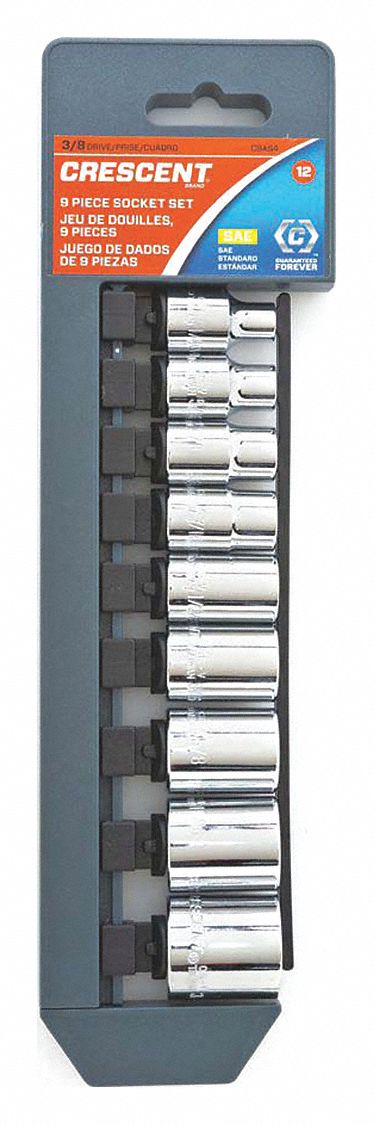 SAE Socket Set,9 pc.,3/8in Drive 12 pt. - Grainger