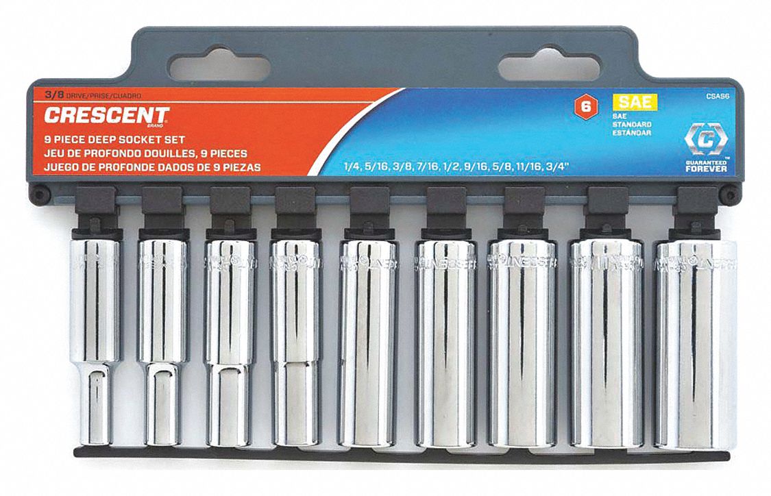 CRESCENT, Metric Deep Socket Set,9 pc.,3/8in. - 41WR60|CSAS7N - Grainger