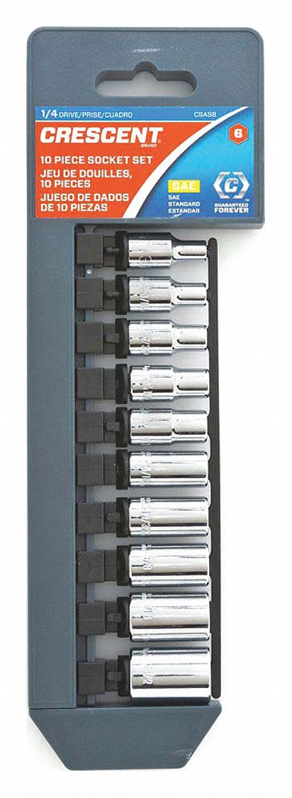 CRESCENT, Metric Socket Set,10 pc,1/4in Drive 6 pt - 41WR62|CSAS9N ...