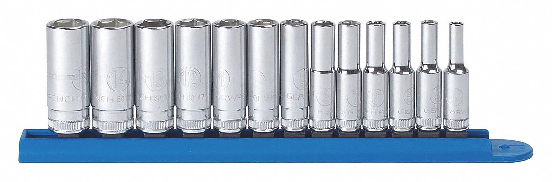 Socket,drive 6pt Deep,metric,13pc.,1/4in - Grainger