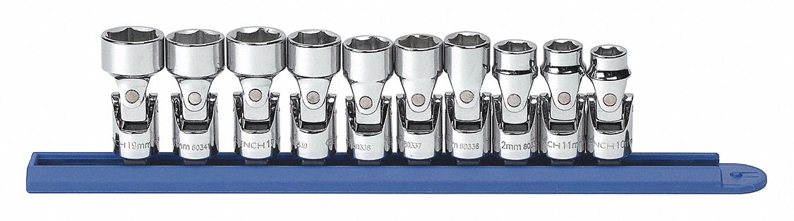 Metric Flex Socket,Set10 Pc,3/8in Dr,6Pt - Grainger