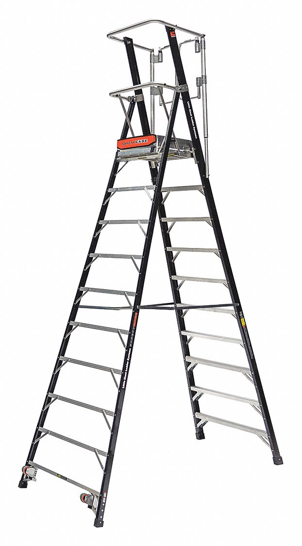 LITTLE GIANT Fiberglass Platform Stepladder, 10 ft Ladder Height, 9 ft ...