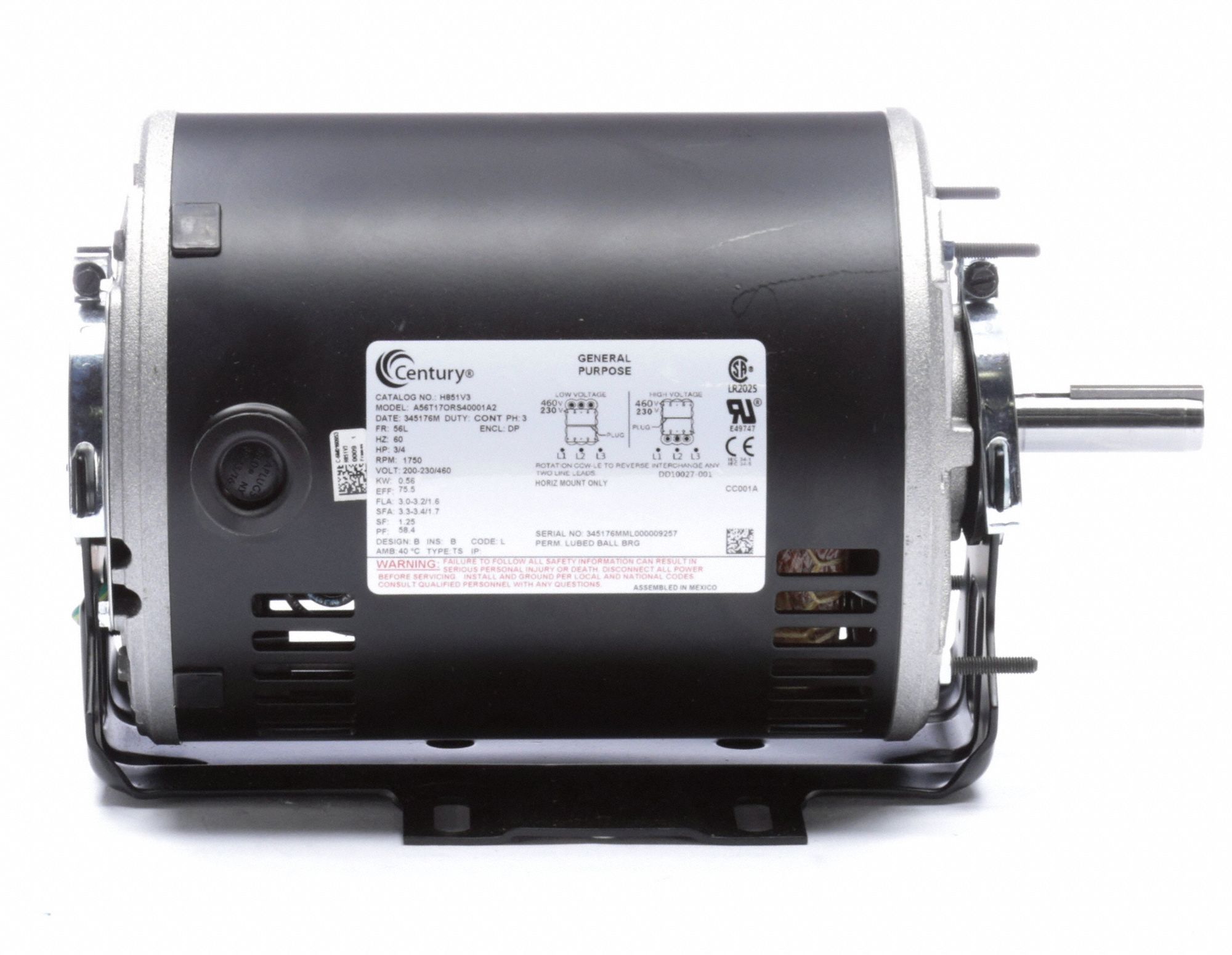 CENTURY General Purpose Motor: Open Dripproof, Cradle Base Mount, 3/4 ...