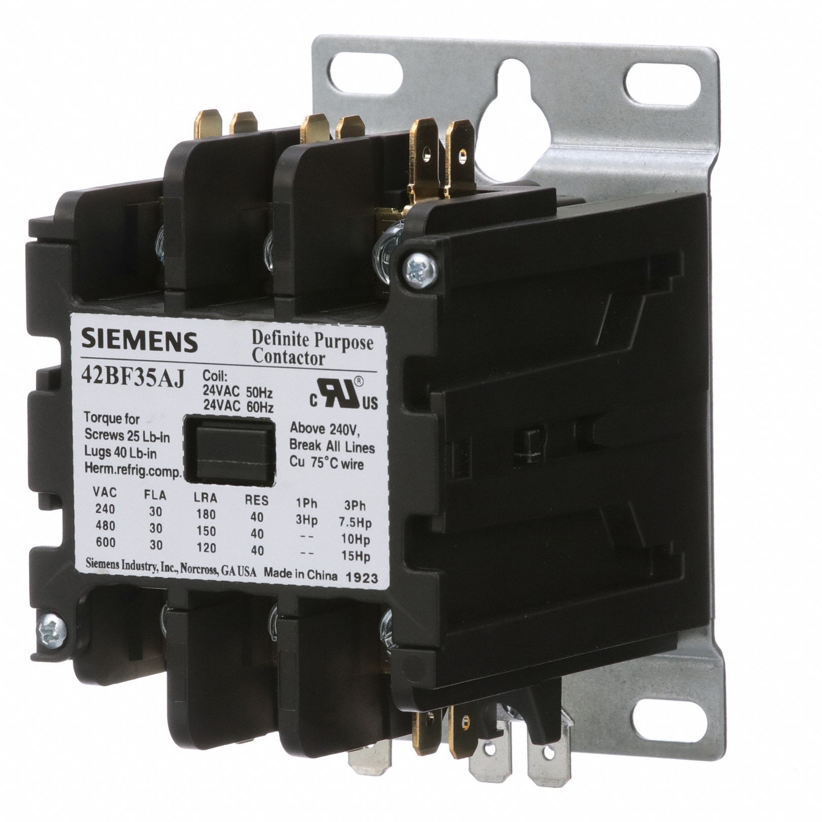 SIEMENS, 3 Poles, 480V AC, Definite Purpose Contactor - 806D51|42BF35AH ...