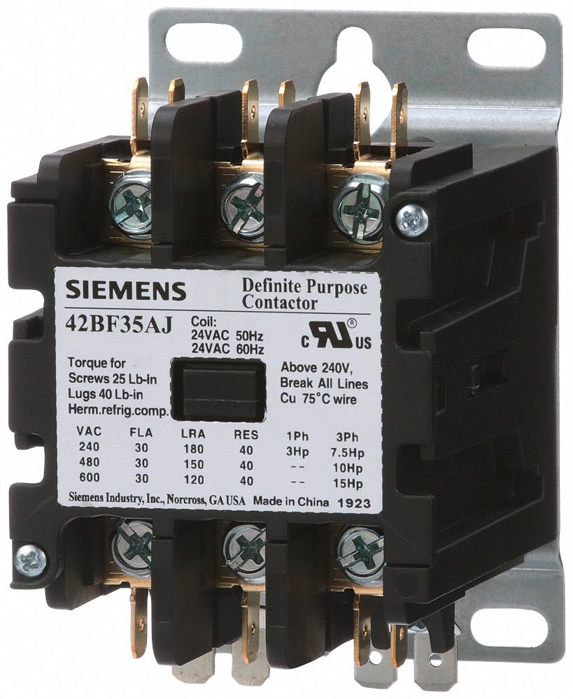 SIEMENS, 3 Poles, 24V AC, Definite Purpose Contactor - 806D52|42BF35AJ ...