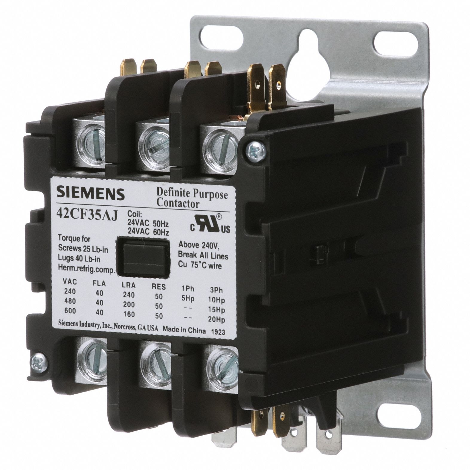 SIEMENS, 3 Poles, 24V AC, Definite Purpose Contactor - 806D61|42CF35AJ ...