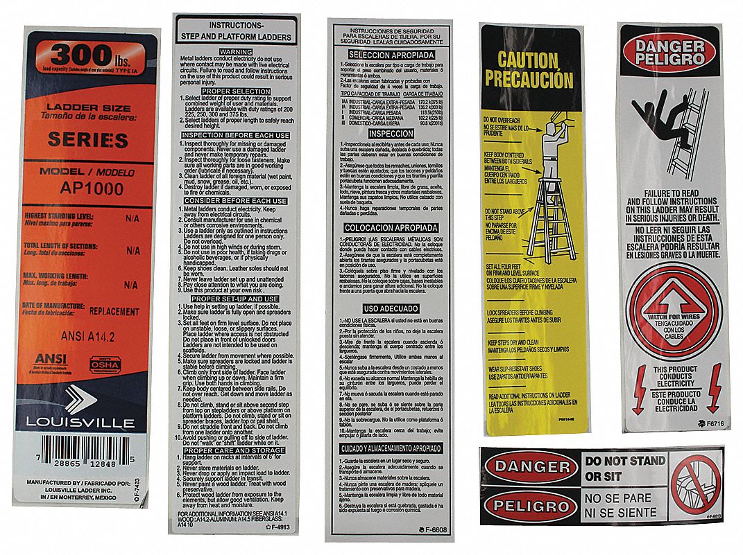 LOUISVILLE LADDER, For Platform Stepladders, 7 Labels, Ladder Label Kit ...