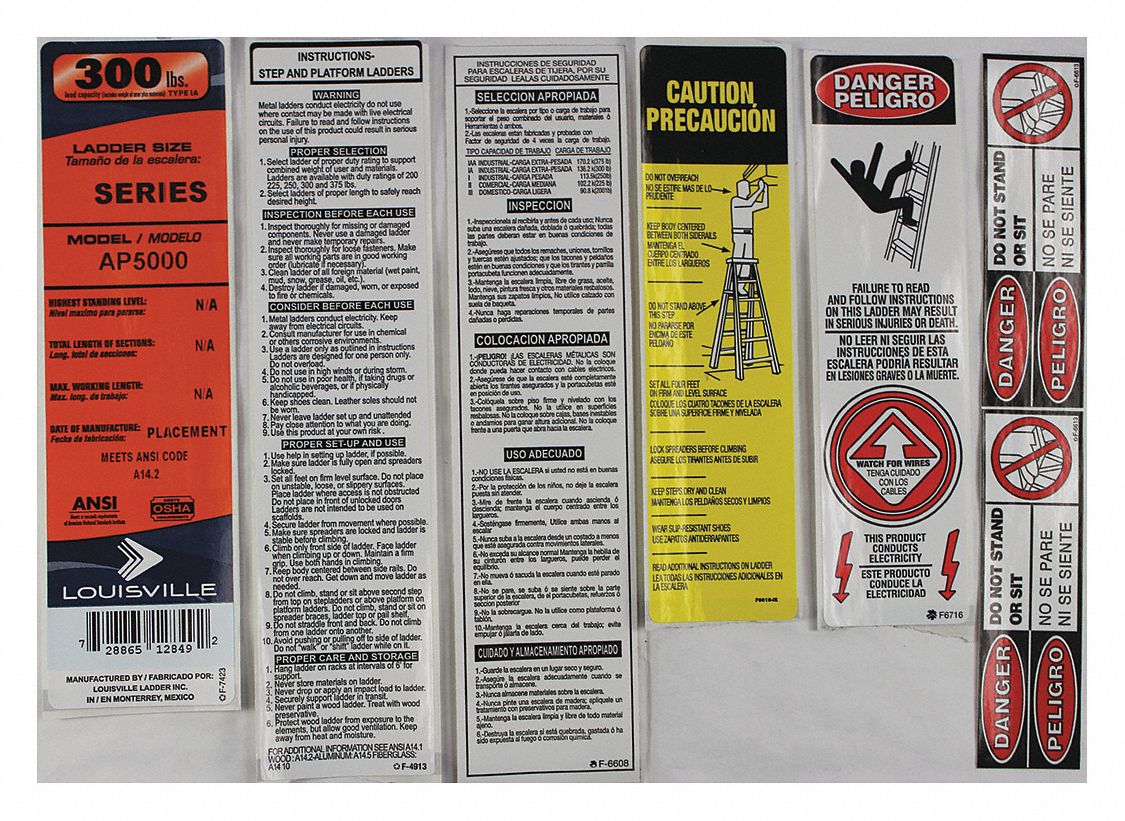 LOUISVILLE LADDER, For Platform Stepladders, 9 Labels, Ladder Label Kit ...