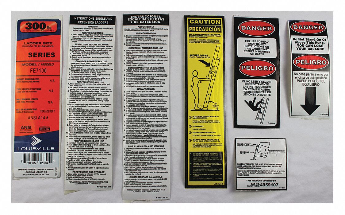 LOUISVILLE LADDER, For Straight Ladders, 10 Labels, Ladder Label Kit ...