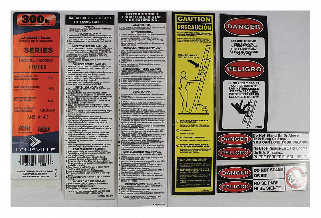 LOUISVILLE LADDER, For Straight Ladders, 10 Labels, Ladder Label Kit ...