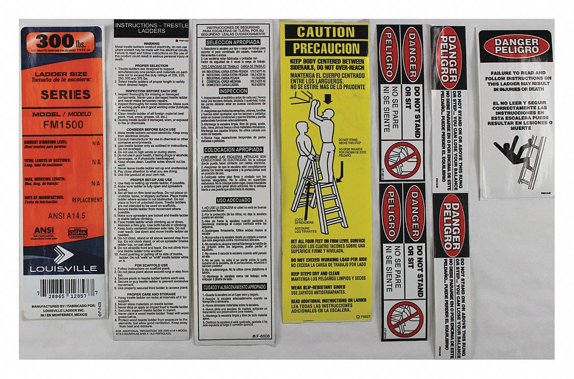 LOUISVILLE LADDER, For Twin Stepladders, 9 Labels, Ladder Label Kit ...