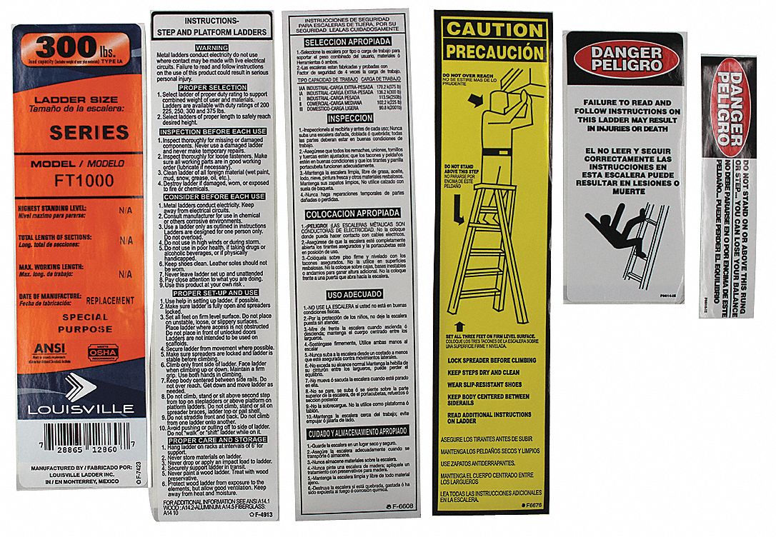 LOUISVILLE LADDER, For Tripod Stepladders, 7 Labels, Ladder Label Kit ...
