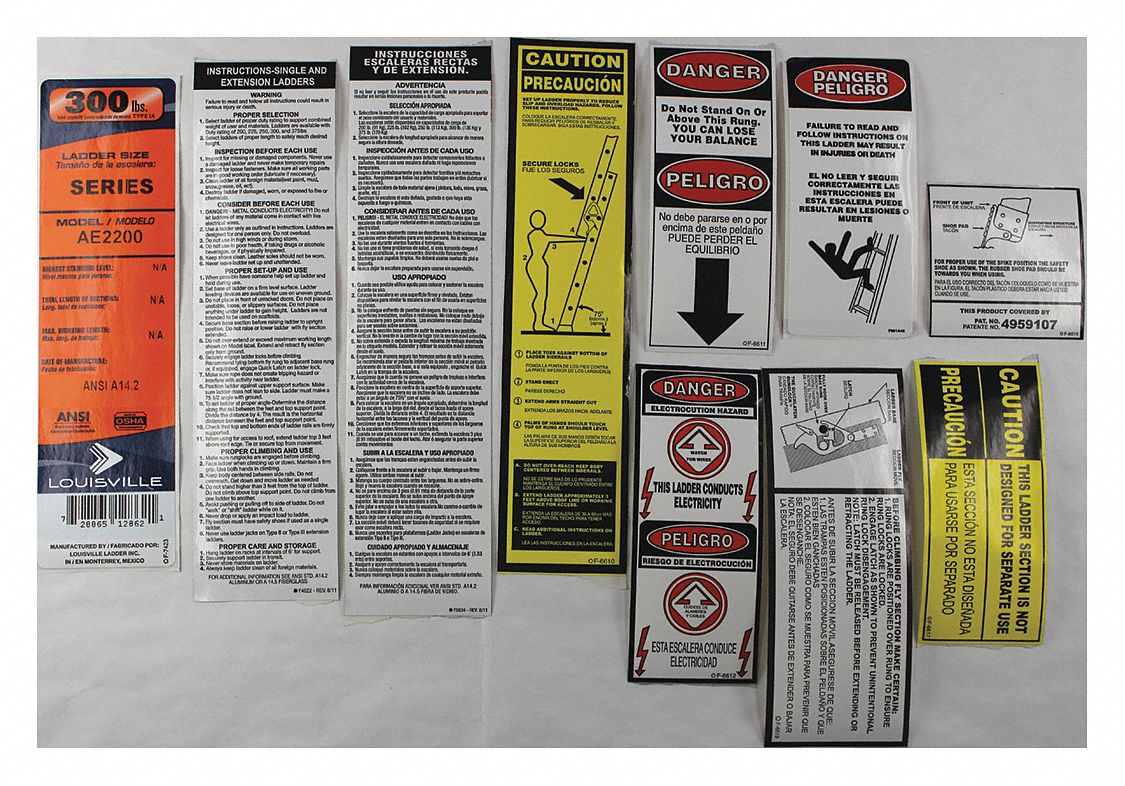 LOUISVILLE LADDER, For Extension Ladders, 12 Labels, Ladder Label Kit ...