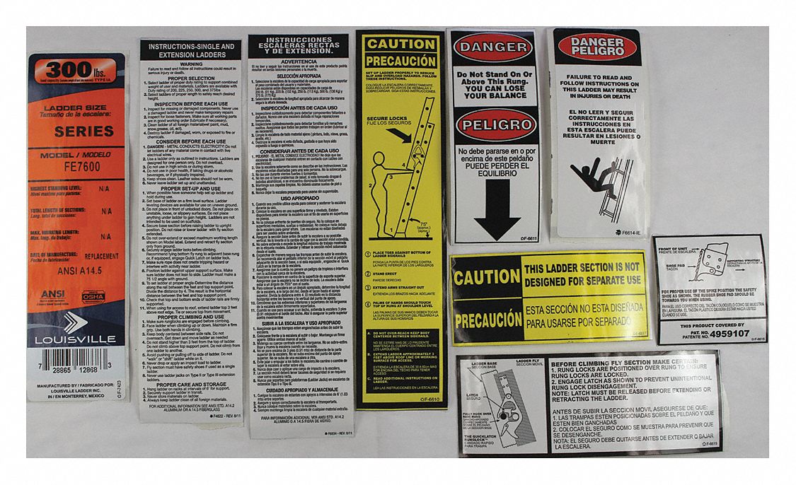 LOUISVILLE LADDER, For Extension Ladders, 12 Labels, Ladder Label Kit ...