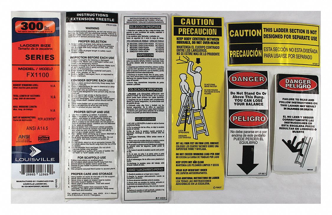 LOUISVILLE LADDER, For Extension Trestle Ladders, 10 Labels, Ladder ...