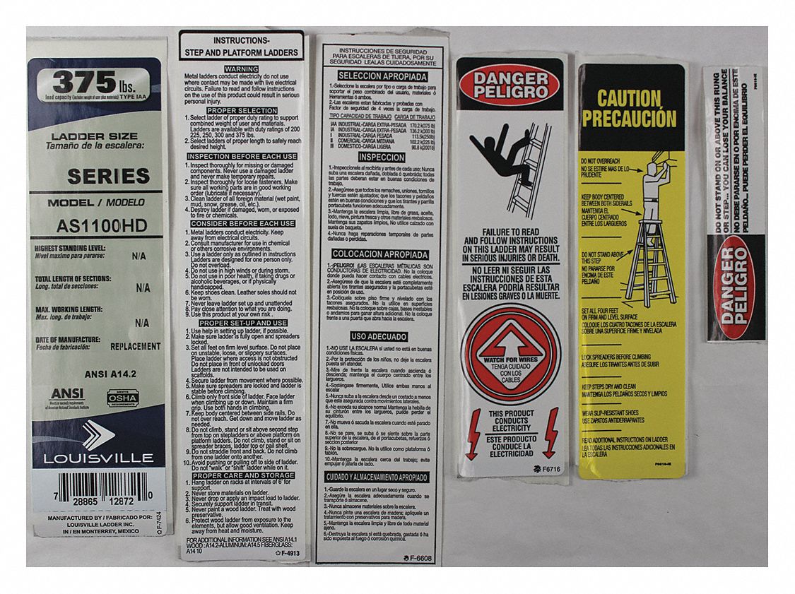 LOUISVILLE LADDER, For Stepladders, 7 Labels, Ladder Label Kit - 42DV54 ...