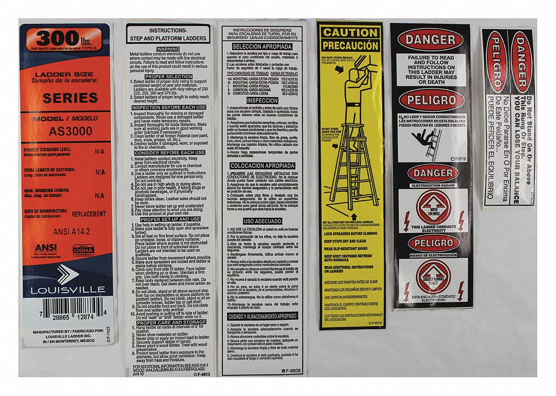 LOUISVILLE LADDER, For Stepladders, 7 Labels, Ladder Label Kit - 42DV56 ...