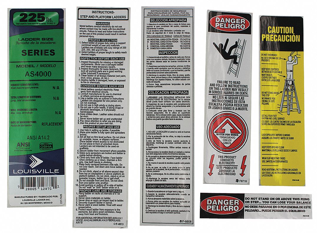 LOUISVILLE LADDER, For Stepladders, 7 Labels, Ladder Label Kit - 42DV57 ...