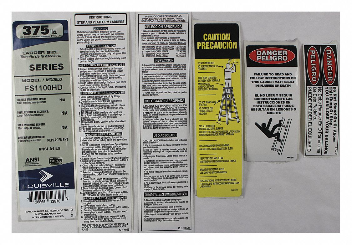 LOUISVILLE LADDER, For Stepladders, 7 Labels, Ladder Label Kit - 42DV58 ...