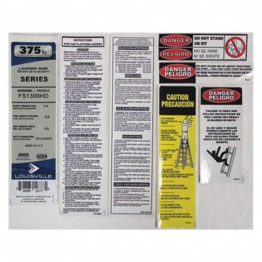 LOUISVILLE LADDER, For Stepladders, 8 Labels, Ladder Label Kit - 42DV59 ...