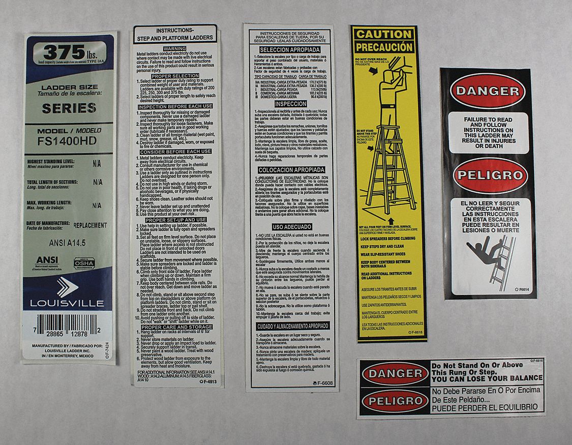 LOUISVILLE LADDER, For Stepladders, 7 Labels, Ladder Label Kit - 42DV60 ...