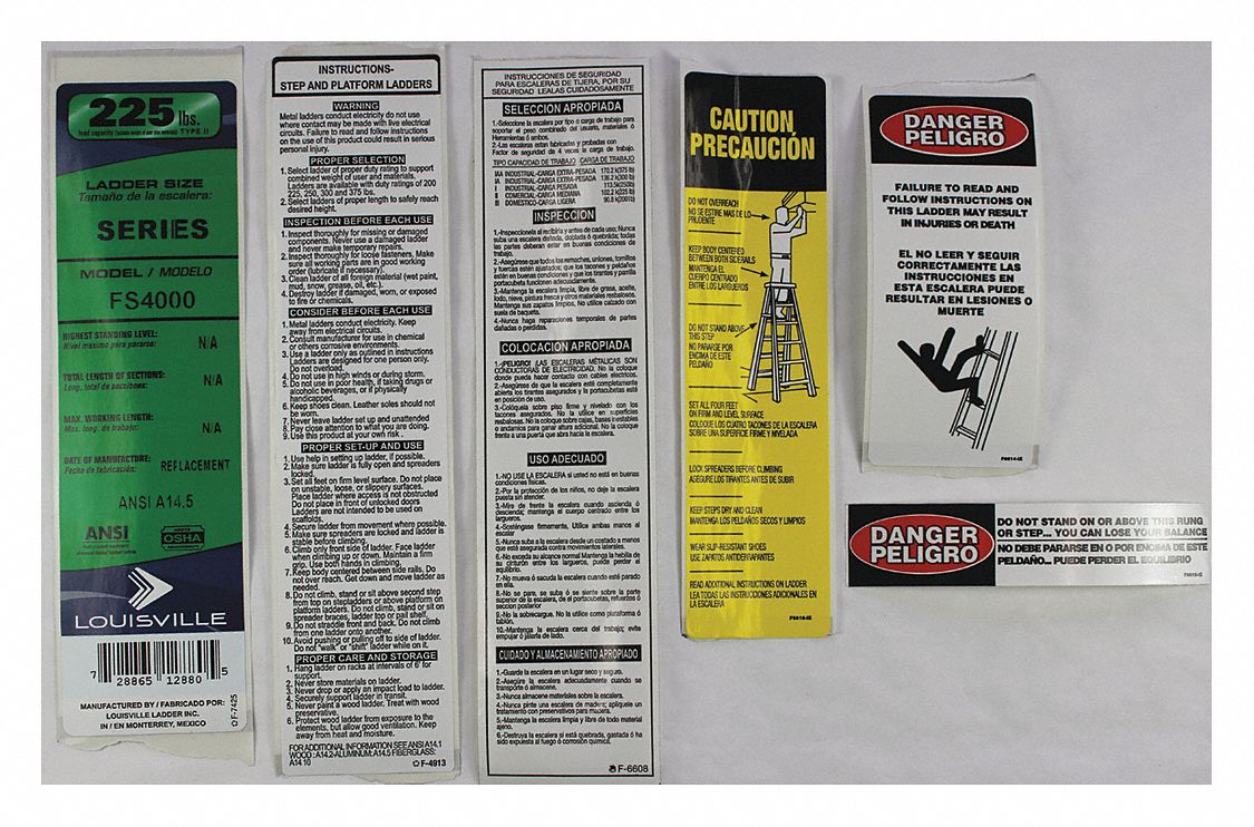 LOUISVILLE LADDER, For Stepladders, 7 Labels, Ladder Label Kit - 42DV62 ...