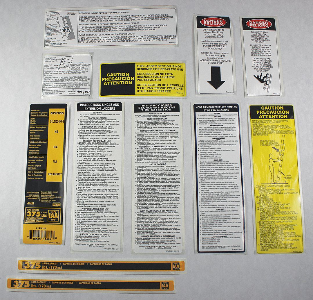 DEWALT, For Extension Ladders, 13 Labels, Ladder Label Kit - 42DV64|PK ...