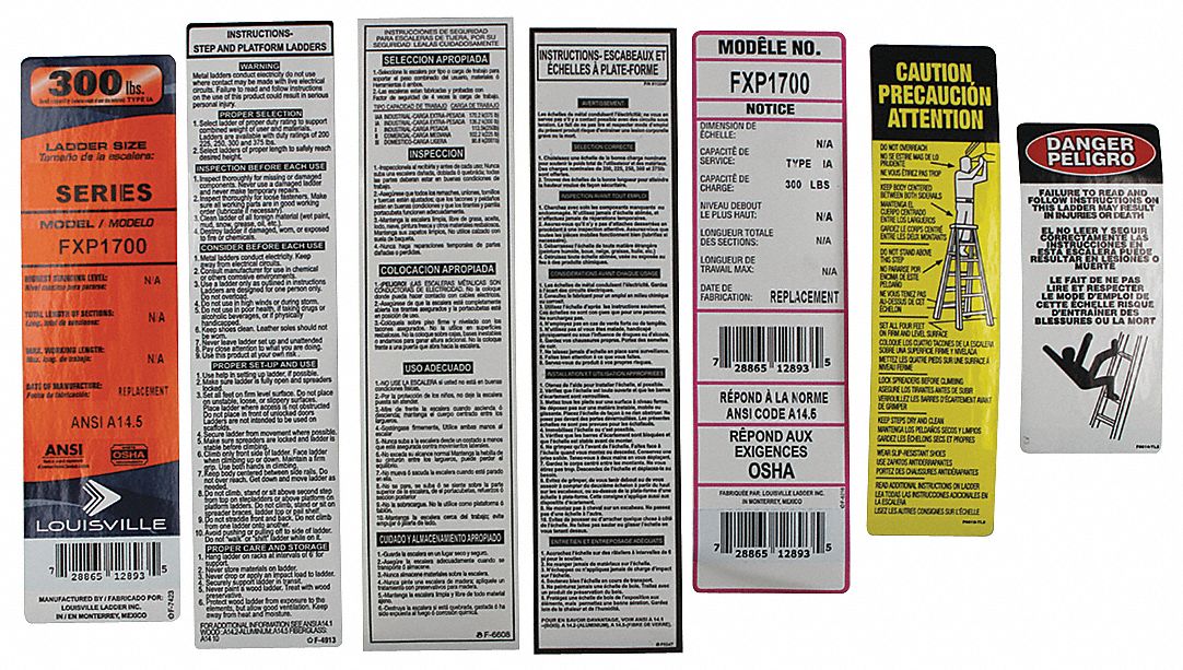 LOUISVILLE LADDER, For Platform Stepladders, 6 Labels, Ladder Label Kit ...