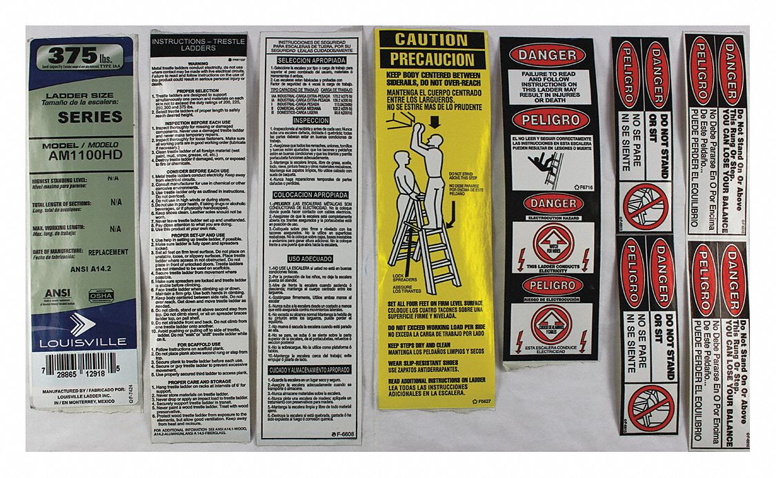 LOUISVILLE LADDER, For Twin Stepladders, 9 Labels, Ladder Label Kit ...