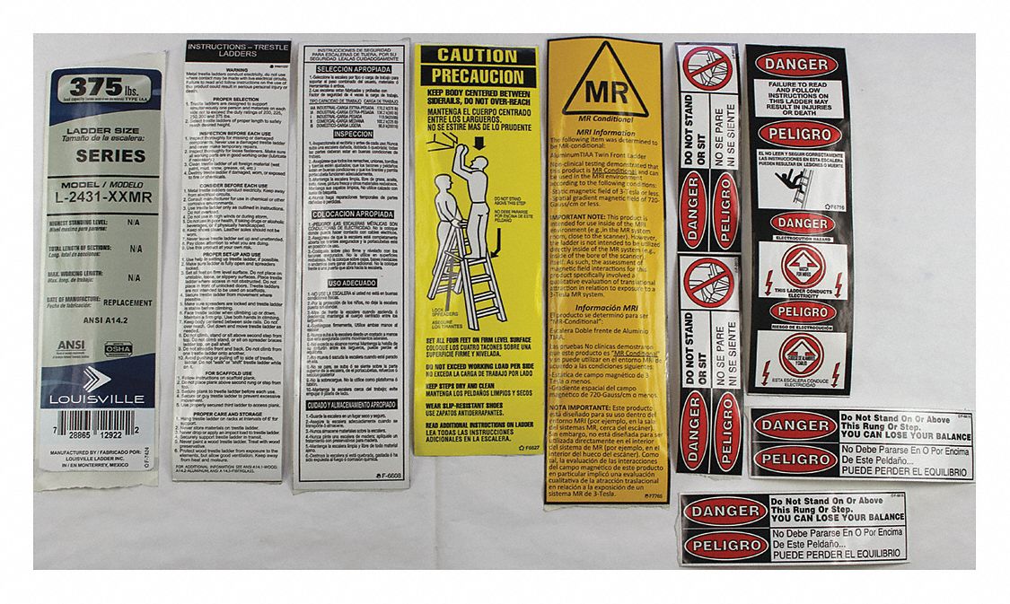 LOUISVILLE LADDER, For Twin Stepladders, 10 Labels, Ladder Label Kit ...