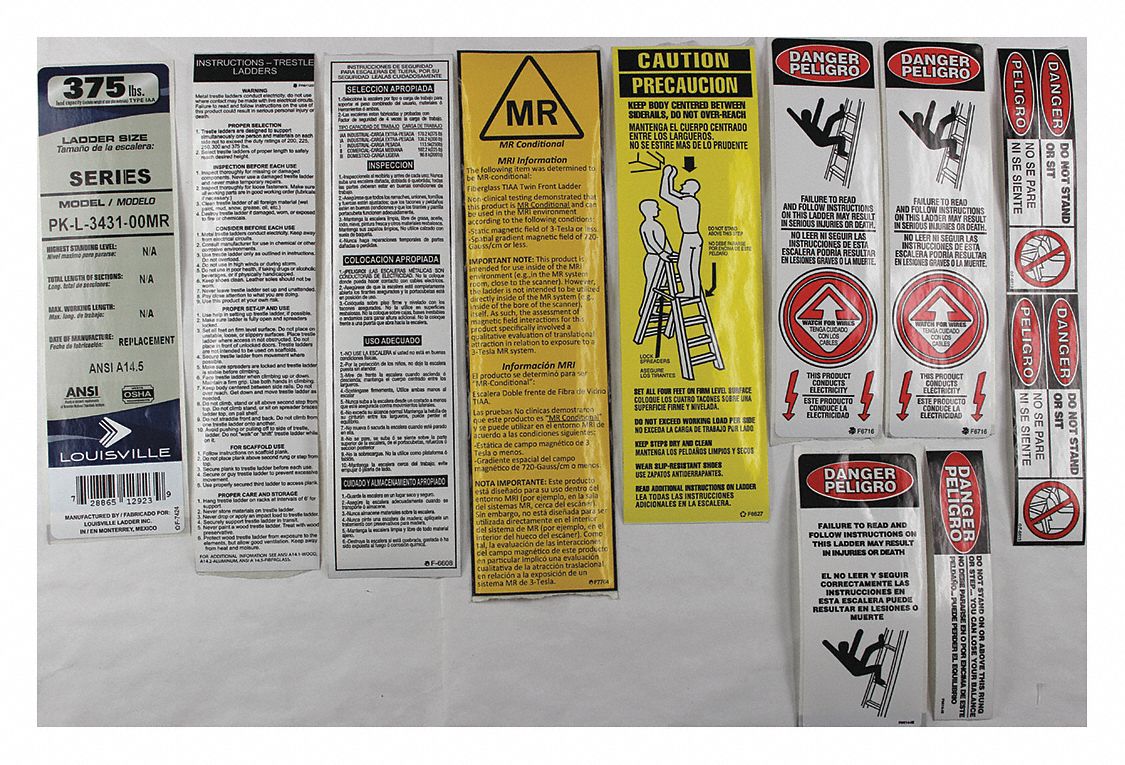 LOUISVILLE LADDER, For Twin Stepladders, 10 Labels, Ladder Label Kit ...