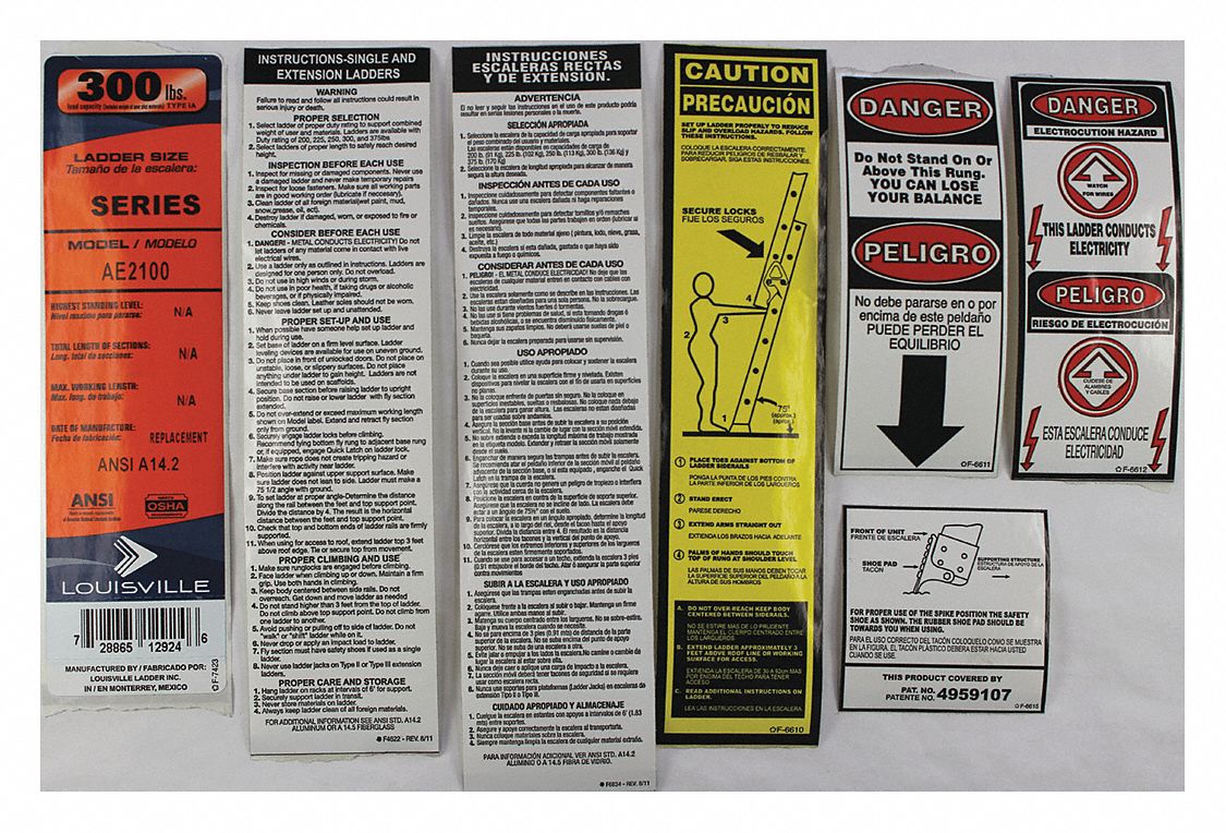 LOUISVILLE LADDER, For Straight Ladders, 10 Labels, Ladder Label Kit ...