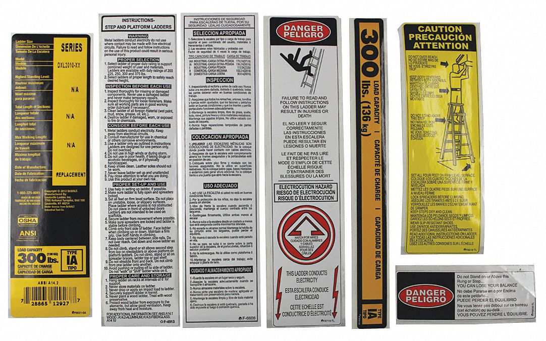 DEWALT, For Stepladders, 8 Labels, Ladder Label Kit - 42DV94|PK-DXL2010 ...