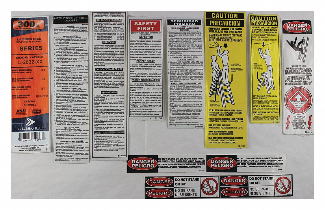 LOUISVILLE LADDER, For Twin Stepladders, 6 Labels, Ladder Label Kit ...