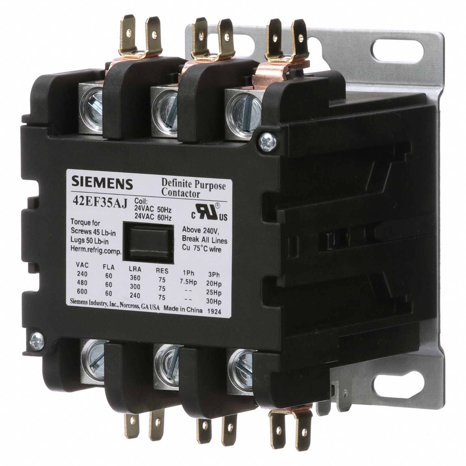 SIEMENS, 3 Poles, 24V AC, Definite Purpose Contactor - 806D71|42EF35AJ ...