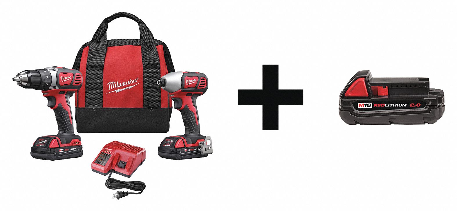 MILWAUKEE, 2 Tools, Drill/Impact Driver, Cordless Combination Kit ...