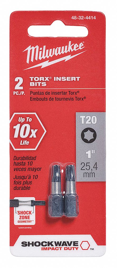 MILWAUKEE Punta Inserto, Impacto, T20, 1/4", 1", Torx®, Hexagonal ...