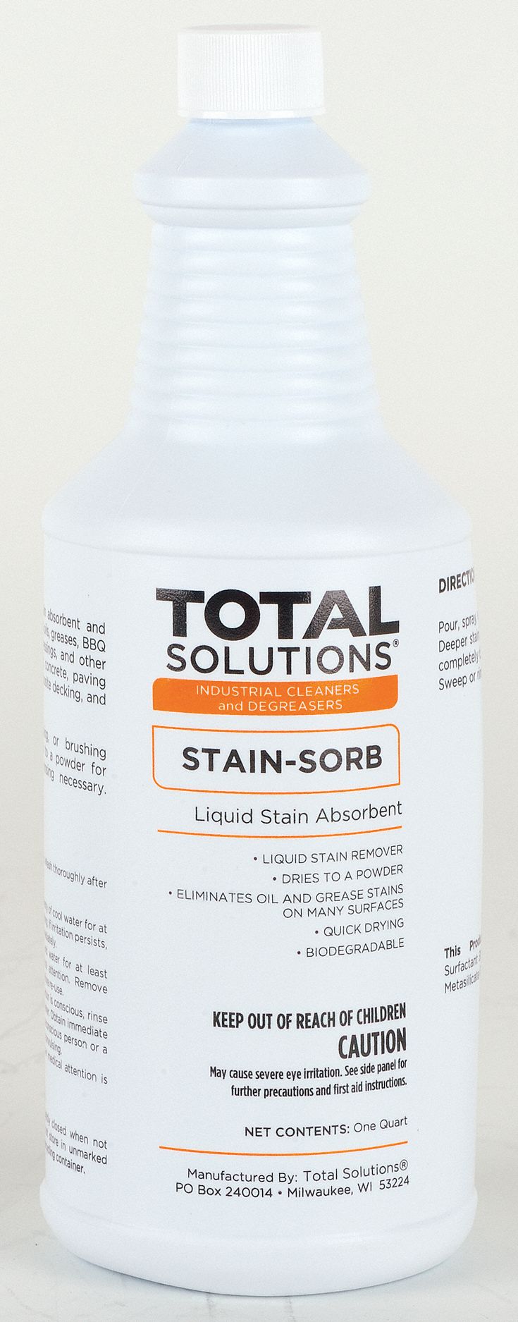 TOTAL SOLUTIONS Stain Absorbent: Bottle, 1 qt Container Size, Ready to ...
