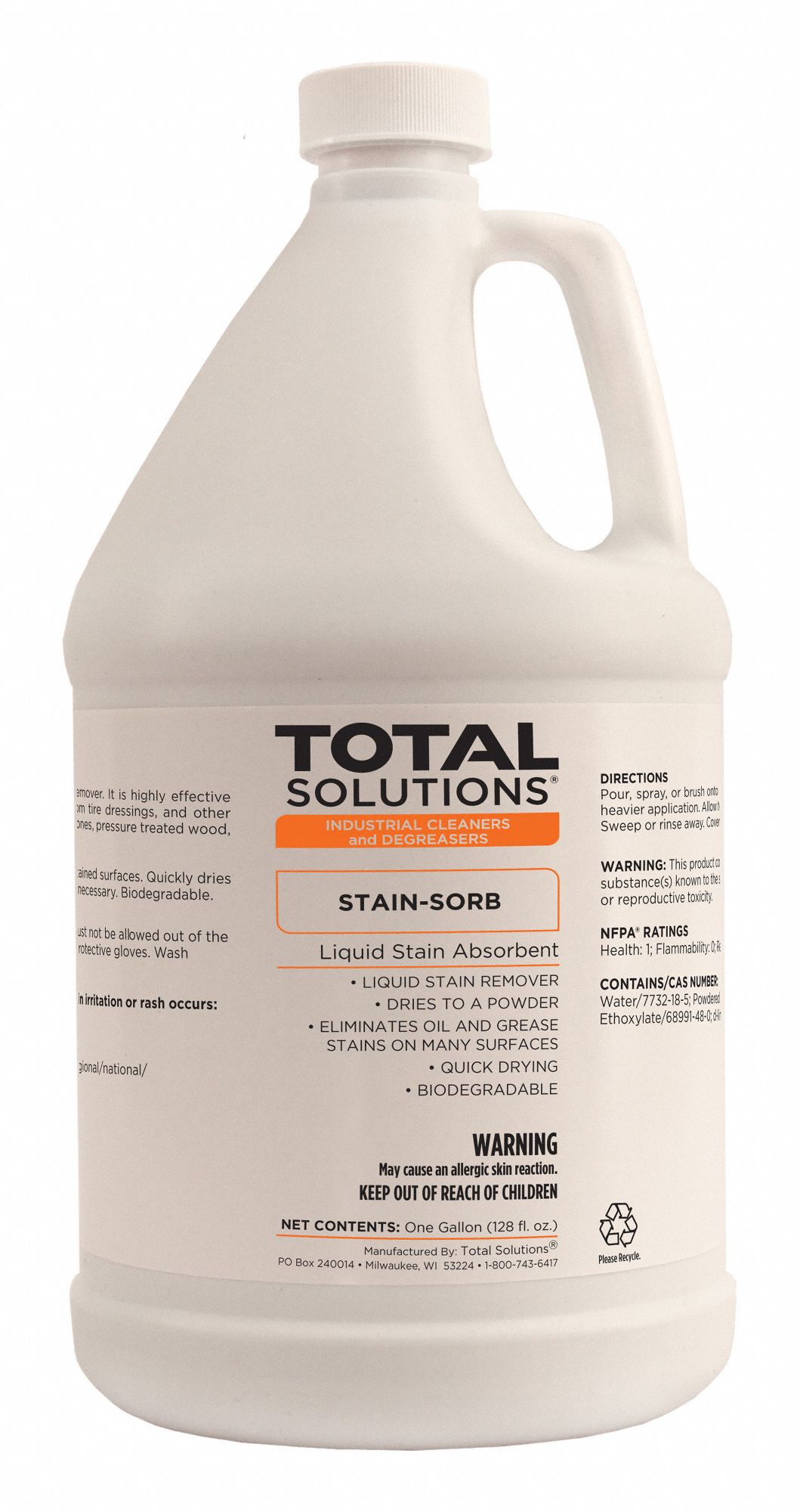TOTAL SOLUTIONS, Bottle, 1 qt Container Size, Stain Absorbent - 42X629 ...