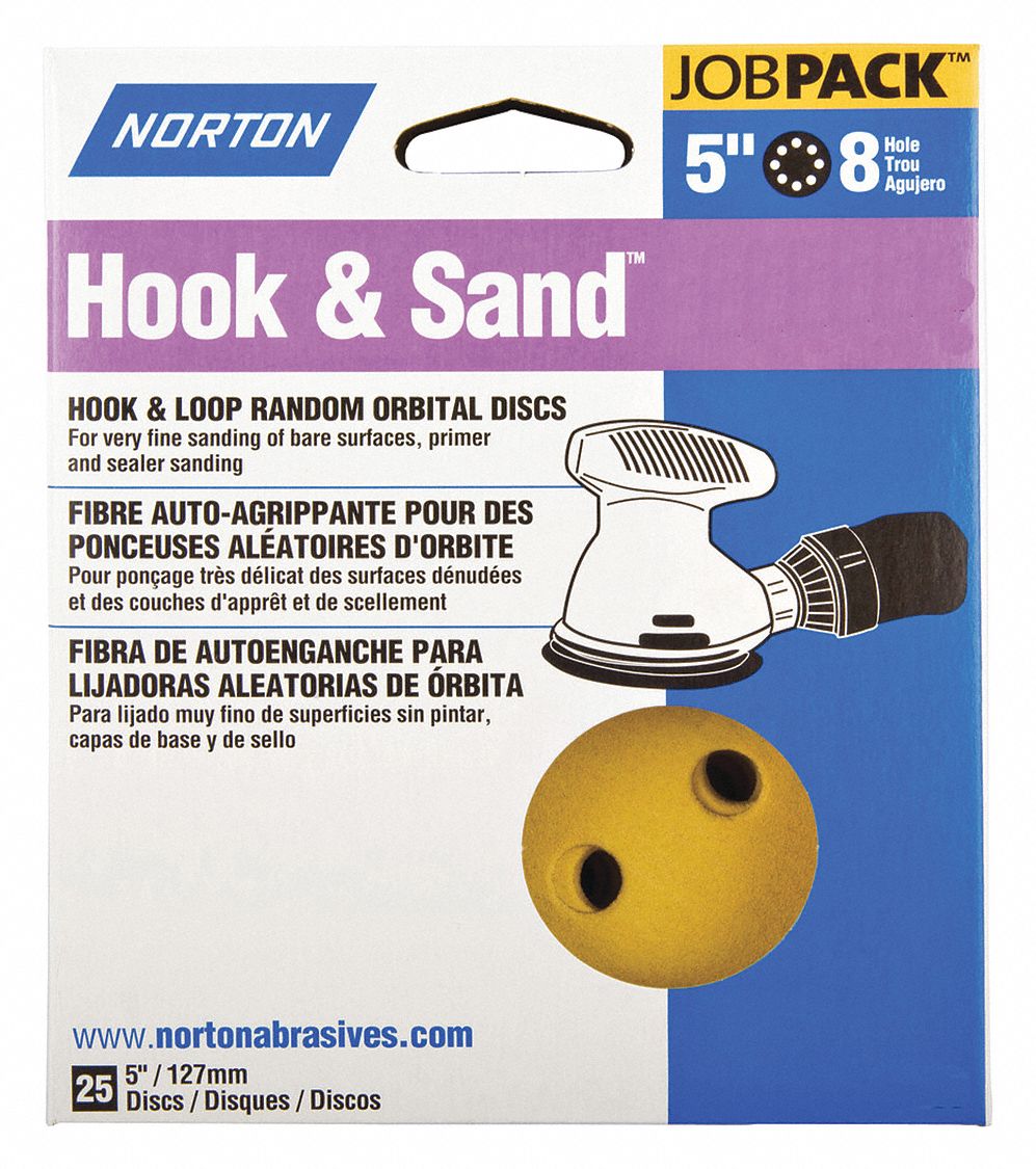NORTON Hook-and-Loop Sanding Disc: 120 Abrasive Grit, Aluminum Oxide, Paper, 8 Hole, Medium ...