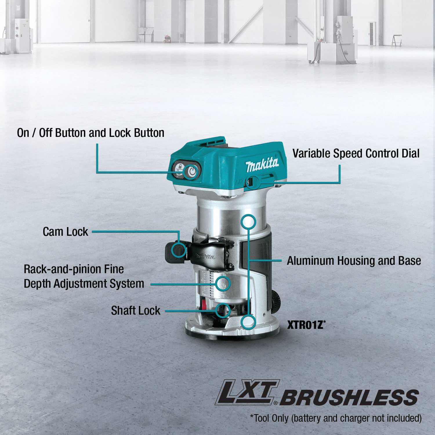MAKITA Cordless Compact Router: 18V LXT, Bare Tool, Fixed Base, 30,000 ...