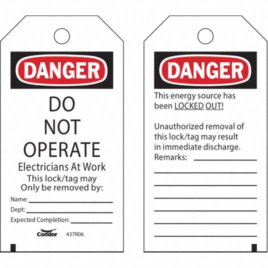 CONDOR, Danger/Peligro, Danger Do Not Operate, Lockout Tag - 437R06 ...