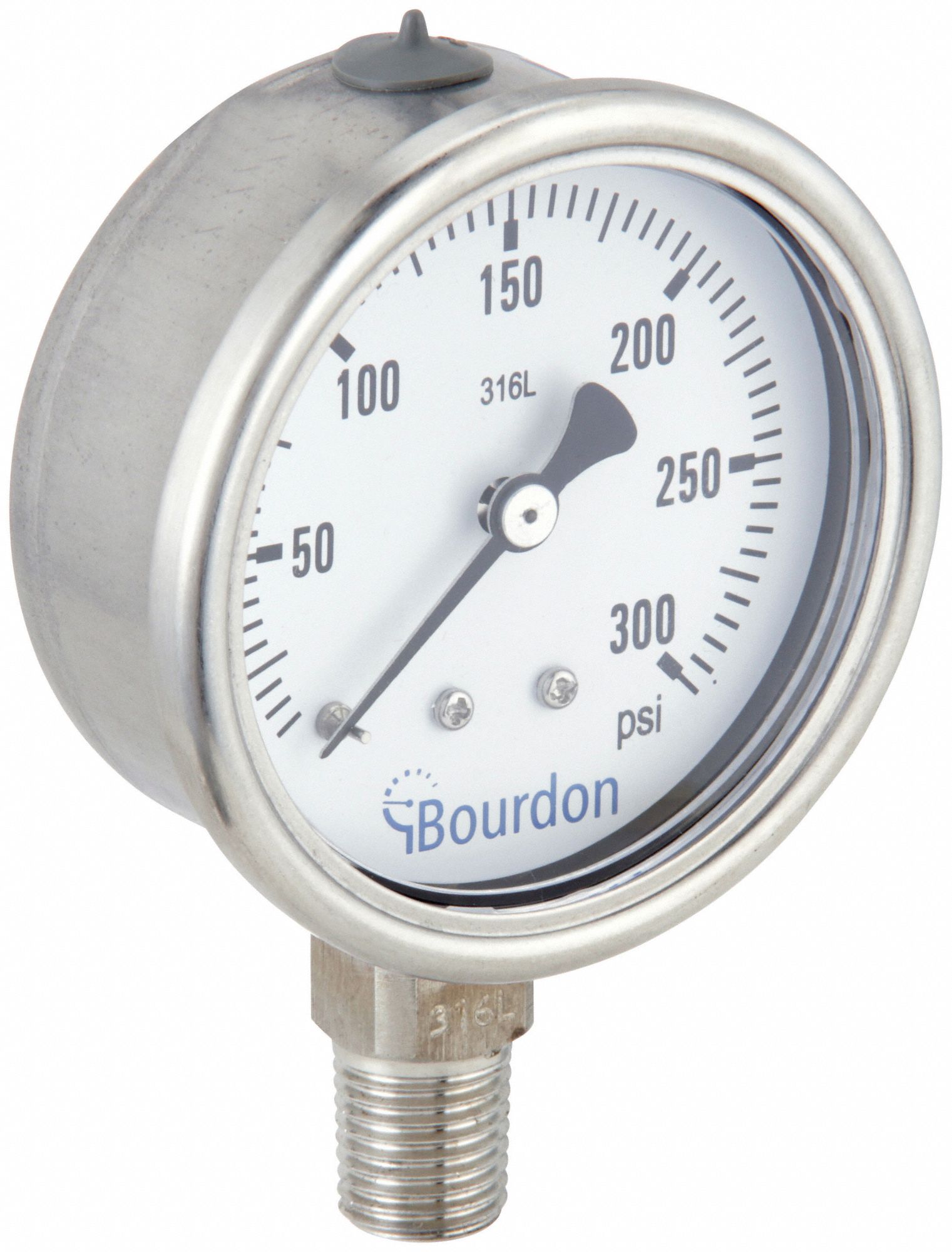 BOURDON, 300 psi to 0 psi / Hg to 300 psi, 2 1/2 in Dial, Industrial Pressure Gauge - 437U56 ...
